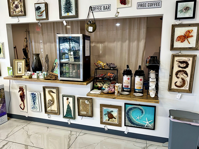 The coffee bar&mdash;because even time travelers need caffeine. Smart antique mall owners know shopping builds thirst, and free coffee builds goodwill and longer browsing sessions.