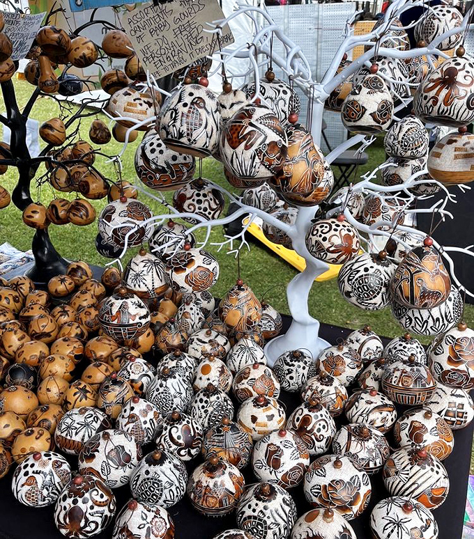 These intricately decorated gourds transform ancient traditions into modern art, each one a small masterpiece of patience and skill.