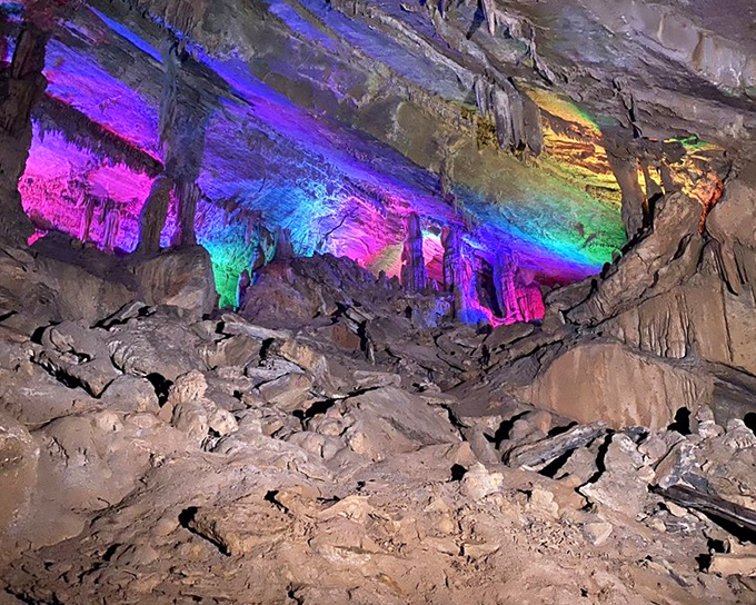 Psychedelic cave dreams come true with this technicolor light display. Ancient formations get a modern glow-up that would impress even the most jaded teenager.