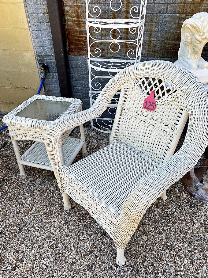 White wicker furniture perfect for sipping sweet tea on porches, watching the world go by at a civilized, unhurried Louisiana pace.