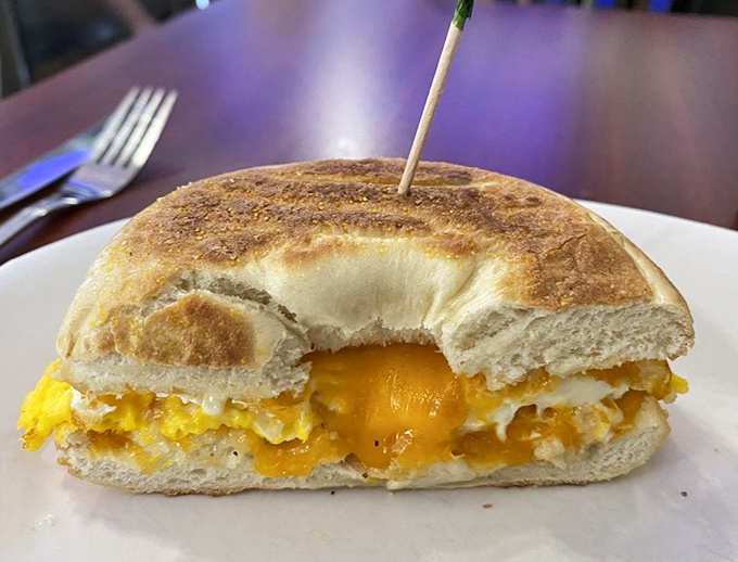 The breakfast sandwich that makes hitting the snooze button a criminal offense. That melty cheese is performing some serious morning motivation.