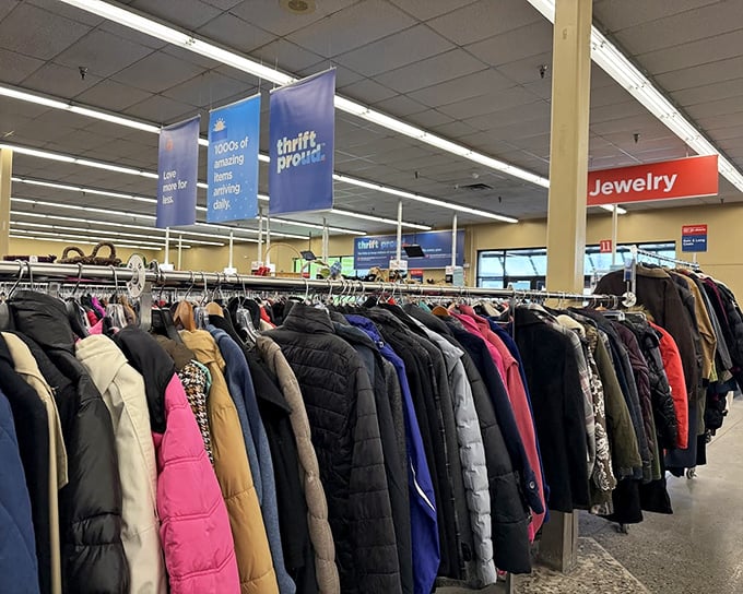 Winter coat central &ndash; because in Fairbanks, a good parka isn't just clothing, it's essential life-support equipment with style.