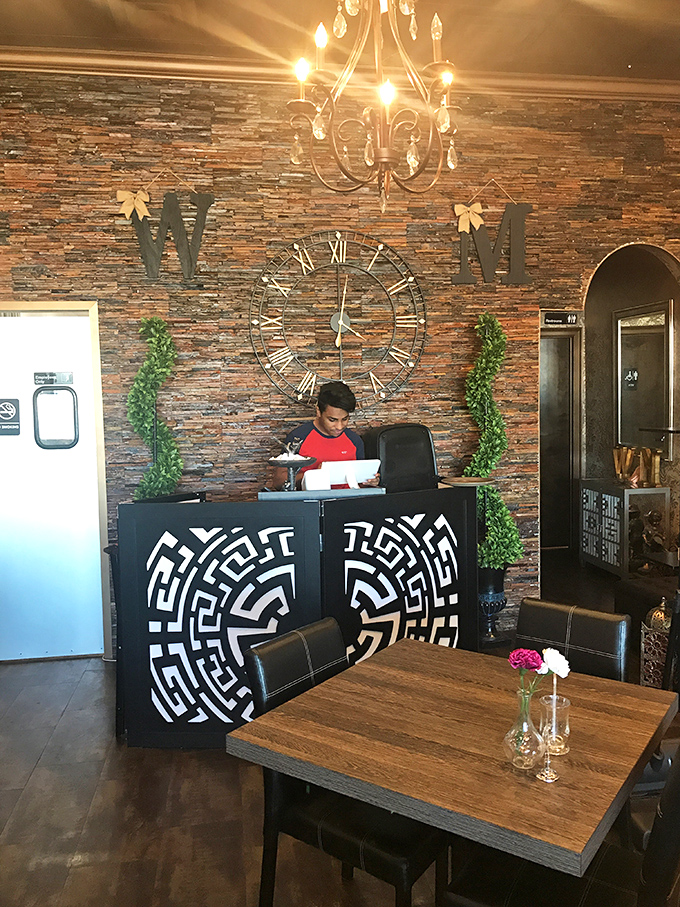 The host station welcomes you with geometric patterns and a stylish clock that seems to say "time slows down here."