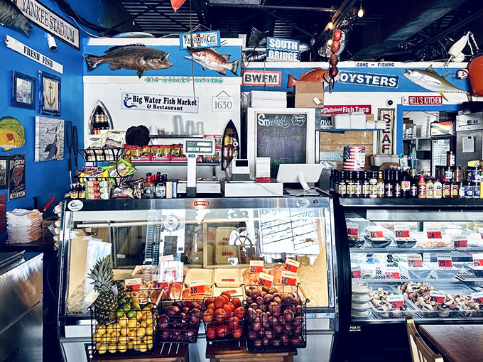 Behind this counter, seafood magic happens daily. The display case is like an aquatic jewelry box, but these treasures are meant to be eaten.