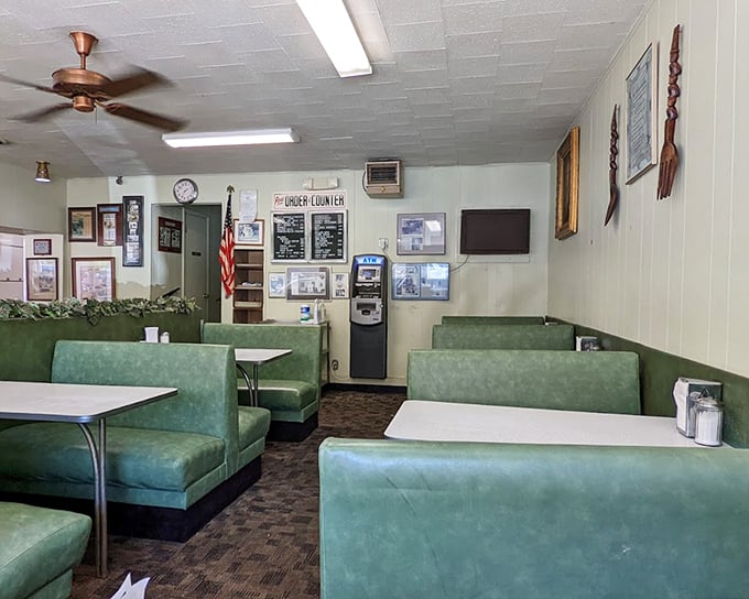 Green booths that have cradled the community through good times and bad. Where conversations matter more than cell phone reception.