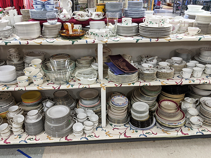 Dish heaven for those who dream of mismatched charm. Someone's wedding registry becomes another's eclectic dinner party collection.