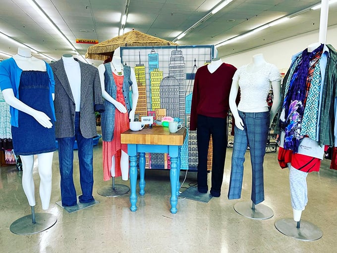 The mannequin fashion show: where yesterday's office attire stands at attention, ready to join your Zoom-meeting wardrobe rotation.