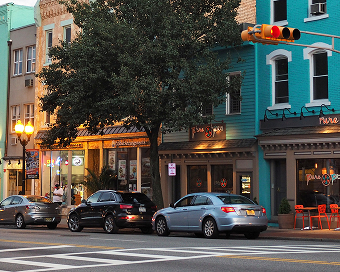 Twilight transforms Montclair's downtown into a glowing invitation to explore. Even the traffic lights seem to wink with possibility.