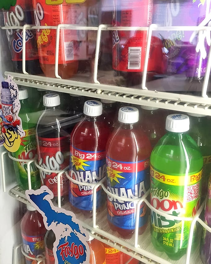 The refrigerator case – where Michigan's beloved Faygo sodas wait to complement your sandwich experience.