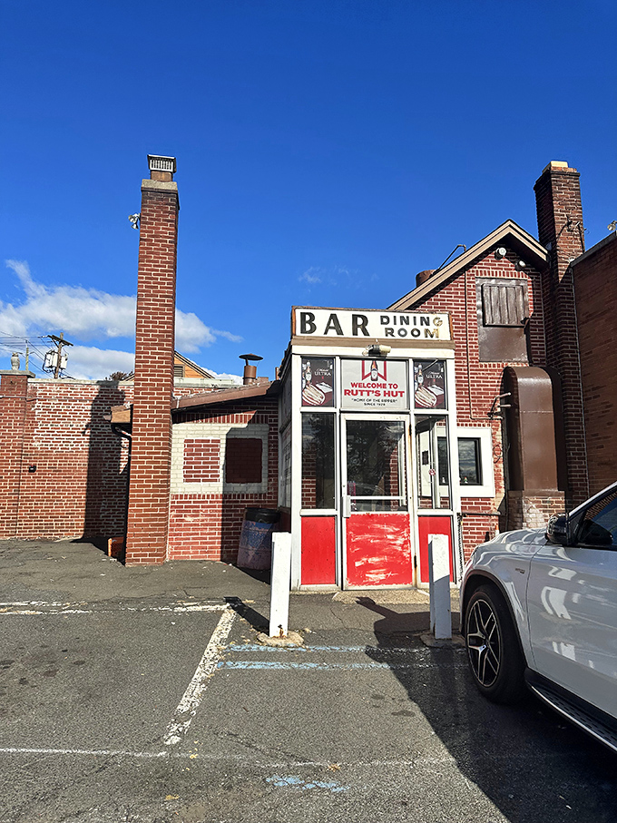 The entrance to the dining room stands like a portal to another time—half phone booth, half time machine, all New Jersey character.