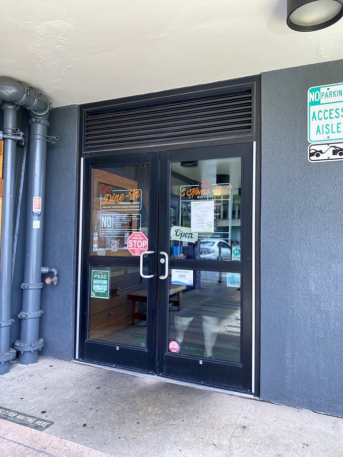 Even the entrance says "no fuss, just get in here and eat"&mdash;the universal signage of places where the food speaks for itself.
