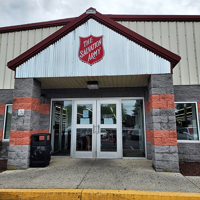 The familiar red shield welcomes bargain hunters to their happy place, rain or shine.