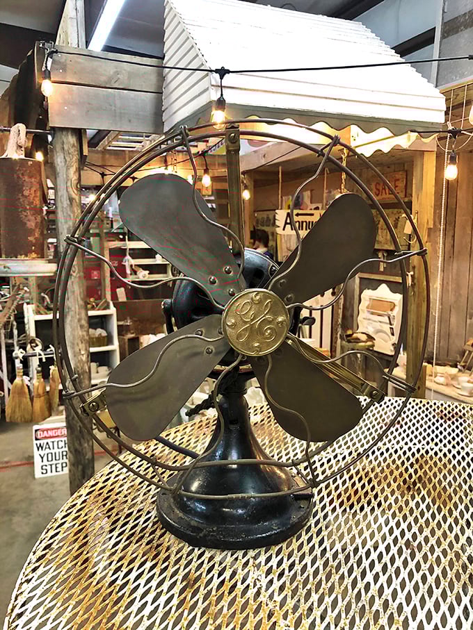 An antique fan that cooled parlors before air conditioning – those brass blades moved more than just summer air.