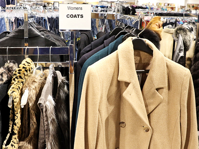 The coat section&mdash;winter warmth waiting for its next adventure. Like finding designer truffles in a box of everyday chocolates, the treasures here surprise and delight.