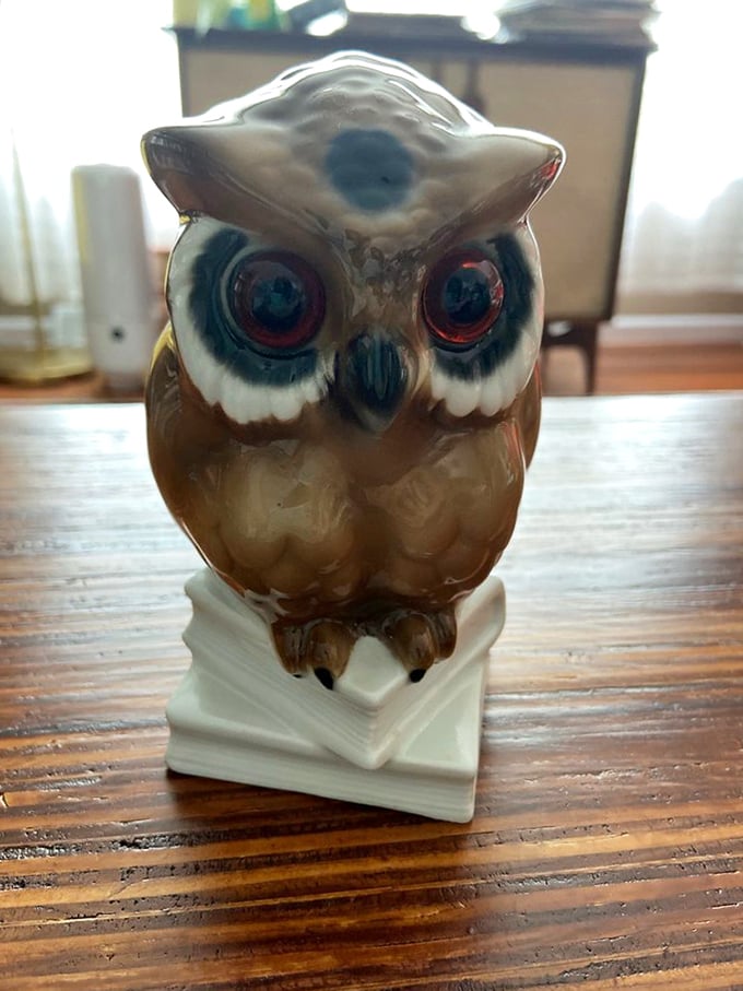 This ceramic owl figurine stares with knowing eyes that say, "Yes, I've been watching families since the Nixon administration."