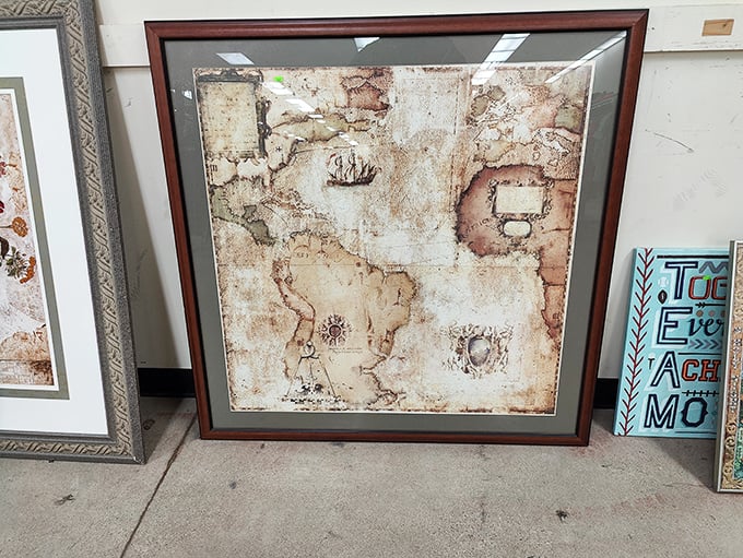 Someone's discarded wall art becomes your next Zoom background conversation starter. Pirates would approve of this treasure map find.