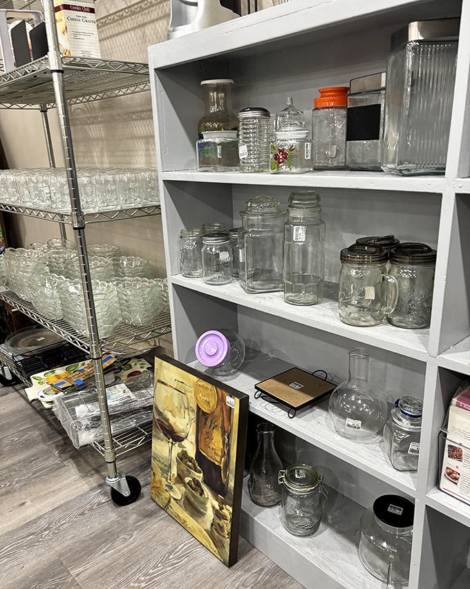 Glass jar heaven for the organization obsessed. These vessels have held everything from grandma's pickles to craft supplies and are ready for their next assignment.