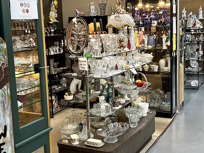 Crystal and glass catching light like diamonds on display. These pieces survived countless moves and still sparkle &ndash; they just don't make 'em like this anymore.