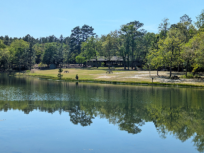 Mirror-like waters create perfect reflections of the shoreline, doubling the beauty in this tranquil corner of South Carolina.