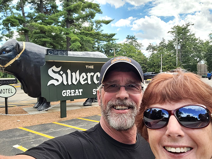 The iconic Silvercryst bull statue stands guard, ensuring no one leaves without experiencing "Great Steaks" as promised.