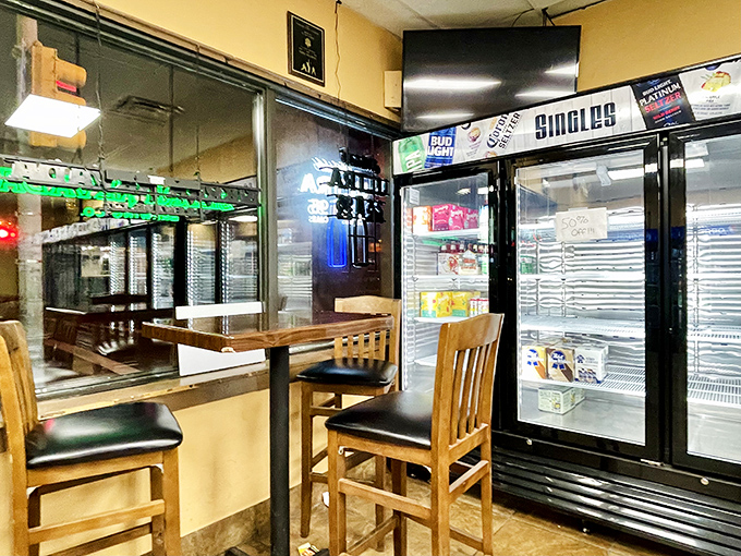 High-top seating for those who take their pizza consumption seriously &ndash; casual dining with a side of people-watching and beverage options aplenty.