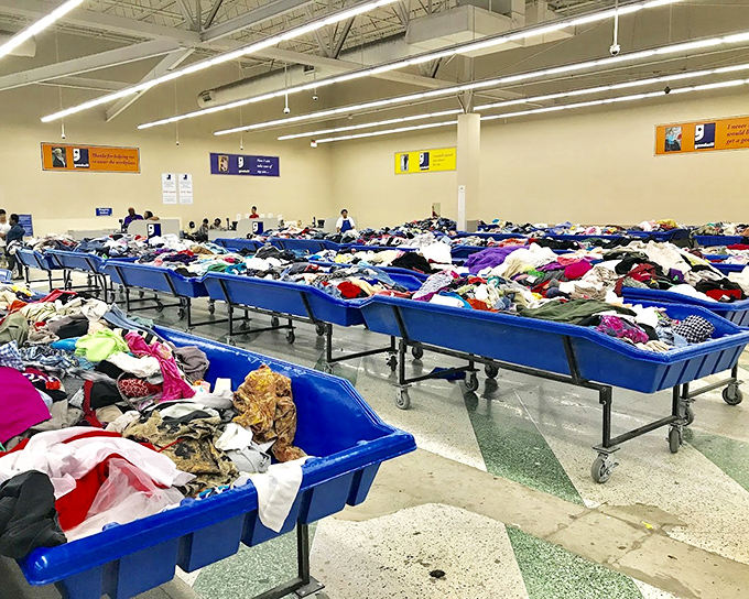 A textile landscape stretching to the horizon. Each bin contains potential wardrobes, Halloween costumes, and craft projects waiting to be discovered.