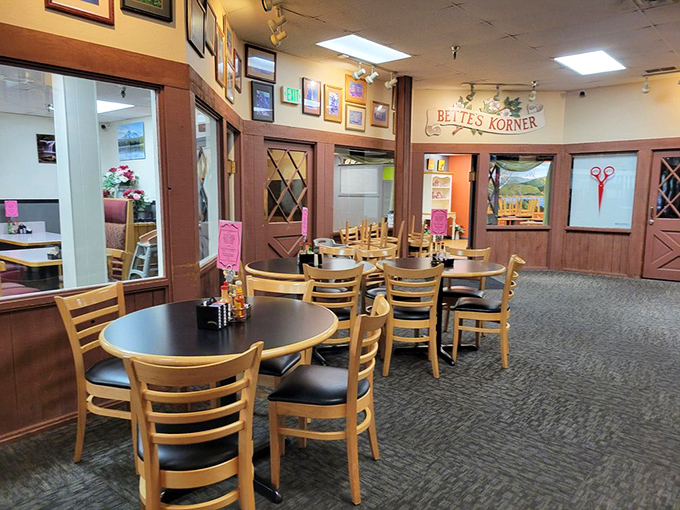 "Bette's Korner" offers a quieter dining option where wood paneling and comfortable chairs invite you to linger over that second cup of coffee.