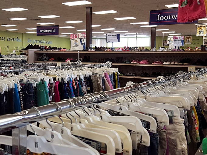 Women's denim stretches across racks, organized and accessible, making jean shopping almost enjoyable for once in your life.