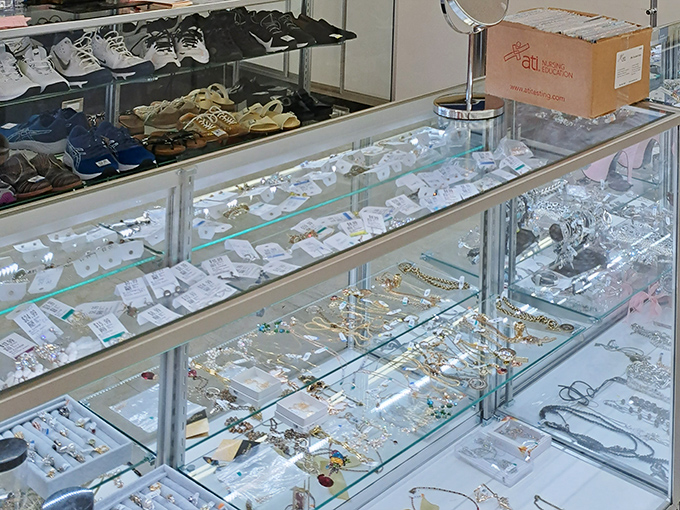 The jewelry counter gleams with potential statement pieces, where one person's "not my style anymore" becomes another's "everyone asks where I got this!"