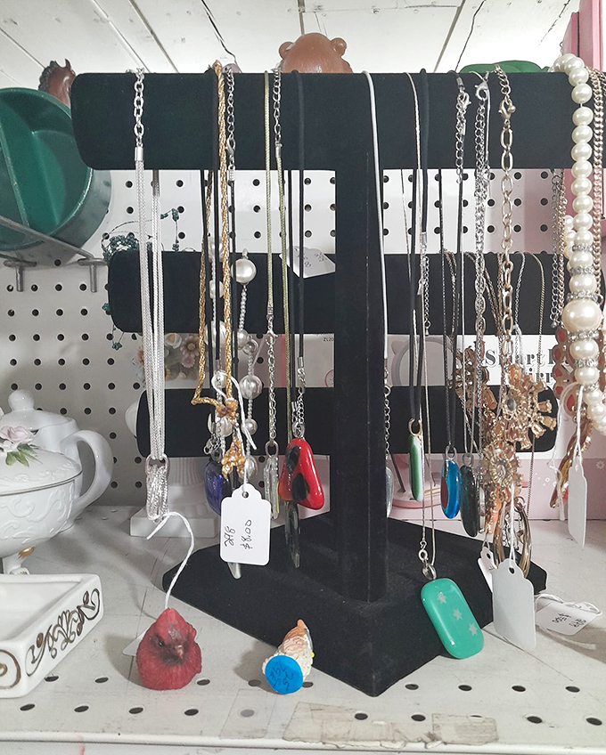 Jewelry display that proves sometimes the most meaningful accessories come with history instead of a designer label.