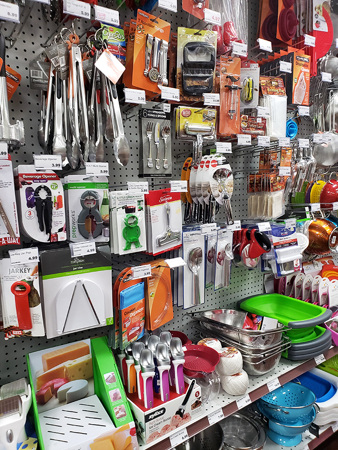 Kitchen gadget walls that convince you that yes, you absolutely need that avocado slicer and specialized grapefruit spoon in your life.