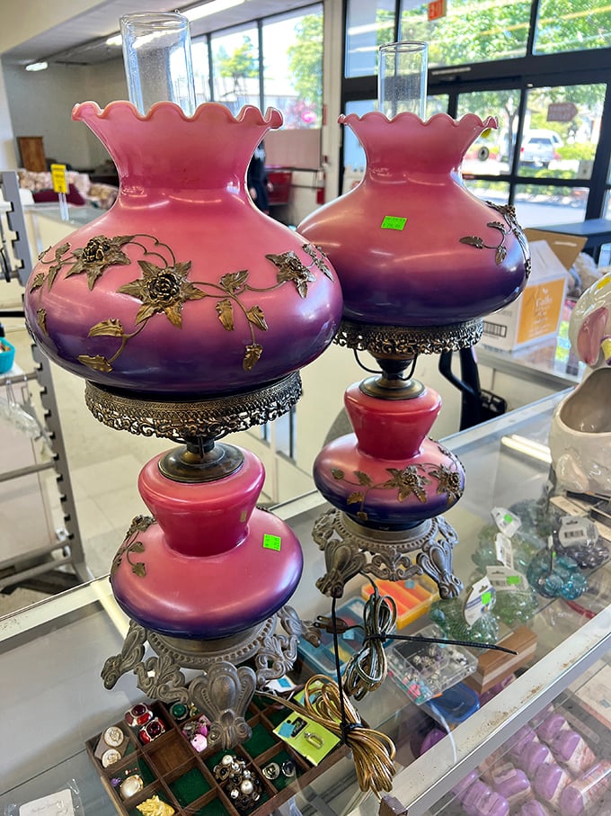 These vintage pink-to-purple ombr&eacute; lamps aren't just lighting fixtures&mdash;they're time machines to grandma's living room circa 1975.