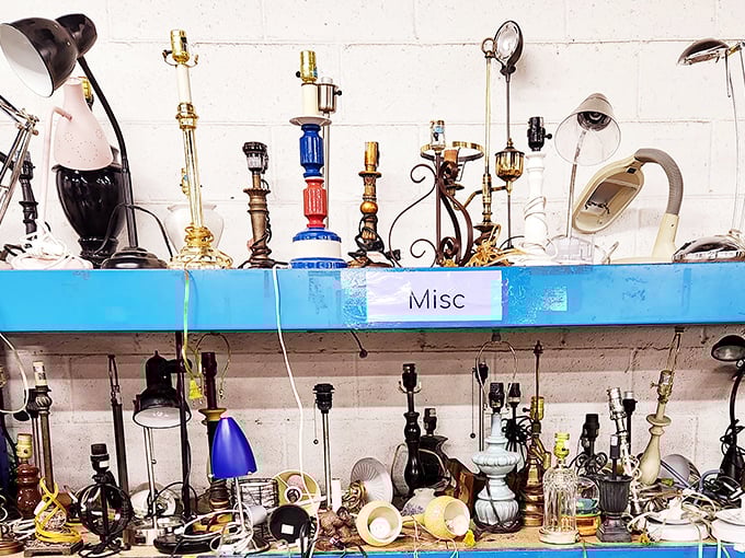 The lamp section glows with potential. That blue piece could be the quirky accent your living room never knew it needed.