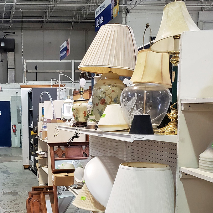 Lamp land&mdash;where vintage glass bases and pleated shades find new purpose. That floral ceramic lamp might be exactly what your guest room needs.