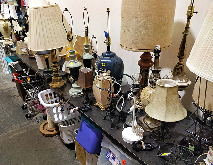 The lamp section: illuminating possibilities where vintage charm meets practical lighting. One person's outdated fixture is another's "mid-century find."