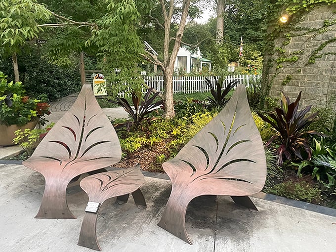 These leaf-shaped benches blend art with function, inviting you to rest while contemplating nature's elegant design principles.