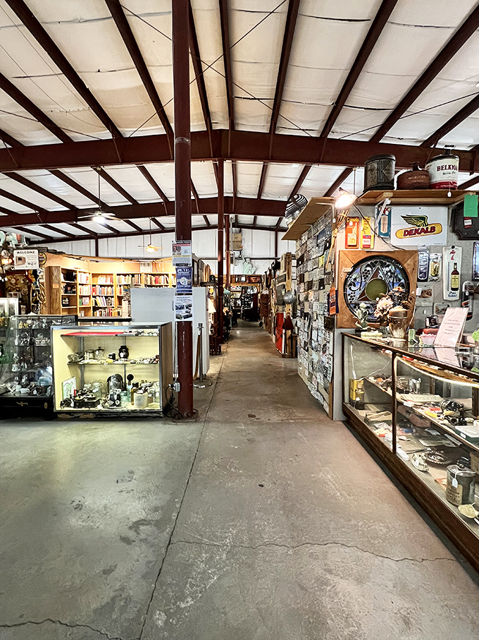 Long aisles of carefully curated chaos invite exploration. The thrill of the hunt is half the fun in this treasure-filled landscape.