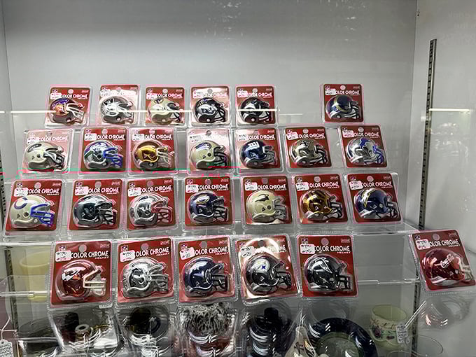 These mini helmets represent Sunday afternoons before everyone had seventeen streaming options competing for attention.