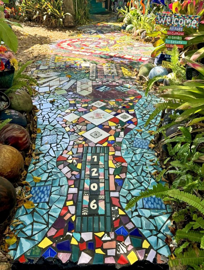 The mosaic pathway isn't just for walking—it's for wandering with wonder. Each step reveals new patterns, like walking through a kaleidoscope.