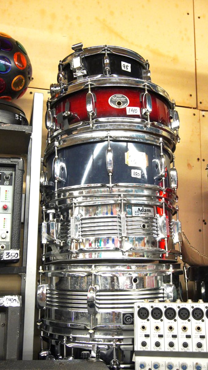 Drummer's delight! This tower of percussion possibilities has kept the rhythm for countless bands and is ready for its next gig.