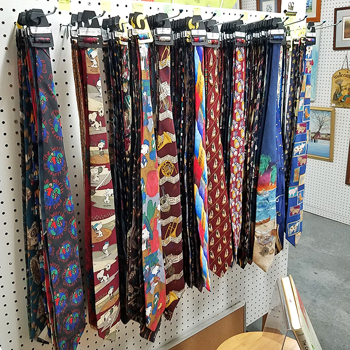 Neckties that tell stories of business meetings, weddings, and questionable fashion choices from decades past.