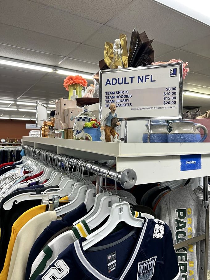 Sports memorabilia heaven for fans on a budget. That Packers jersey might have stories to tell from tailgates past.