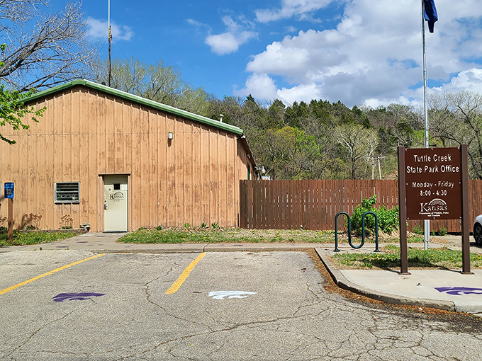 The park office stands ready to welcome visitors &ndash; the gateway to adventures that won't show up on your social media feed until you find cell service.