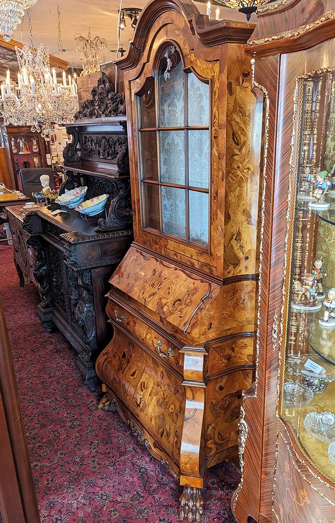 Furniture with curves that would make a sports car jealous. These antique cabinets showcase craftsmanship from an era before planned obsolescence.