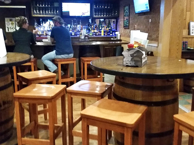 Barrel tables and wooden stools create the perfect casual atmosphere for serious eating &ndash; no pretension, just pure burger business.