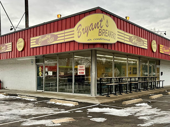 Bryant's in winter shows dedication&mdash;snow won't stop the biscuit faithful. Some pilgrimages must be made regardless of weather.