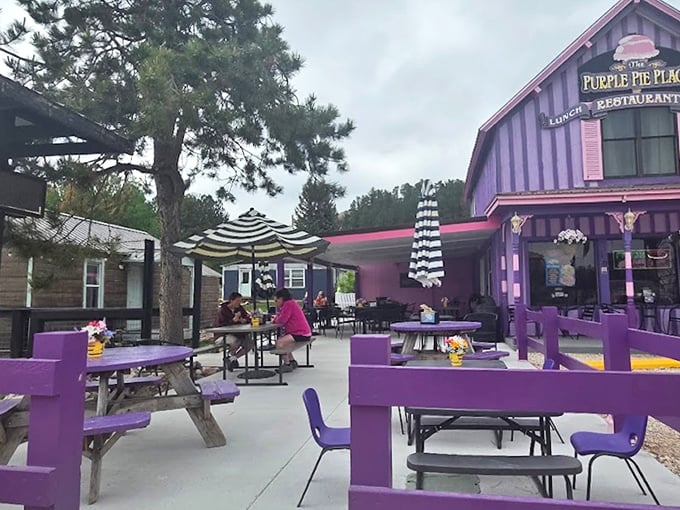 Outdoor seating lets you enjoy your meal while watching Mount Rushmore Road roll by on a perfect South Dakota day.