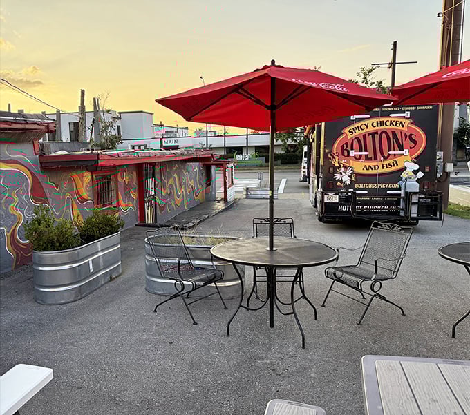 Outdoor seating provides fresh air&mdash;which you'll need after your sinuses clear from Bolton's signature spice blend.