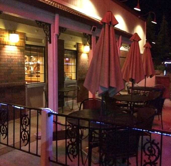 As evening falls, the outdoor patio offers a quieter setting for enjoying Placerville's pleasant evenings and contemplating a second dessert.