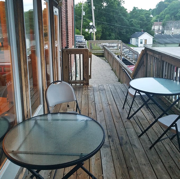 The outdoor deck offers fresh air and freedom after your delicious "incarceration." No tunnel digging required for this escape.